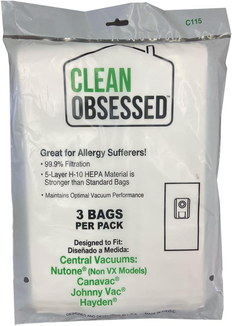 Cana-Vac Allerex Central Vacuum HEPA Cloth Bags# 060115 060115HE with ...