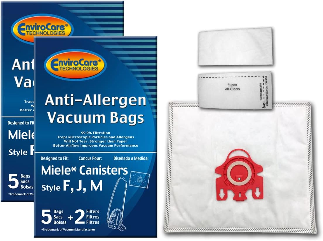 10 Miele F J M Allergen Canister Vacuum Bags + 4 Filters